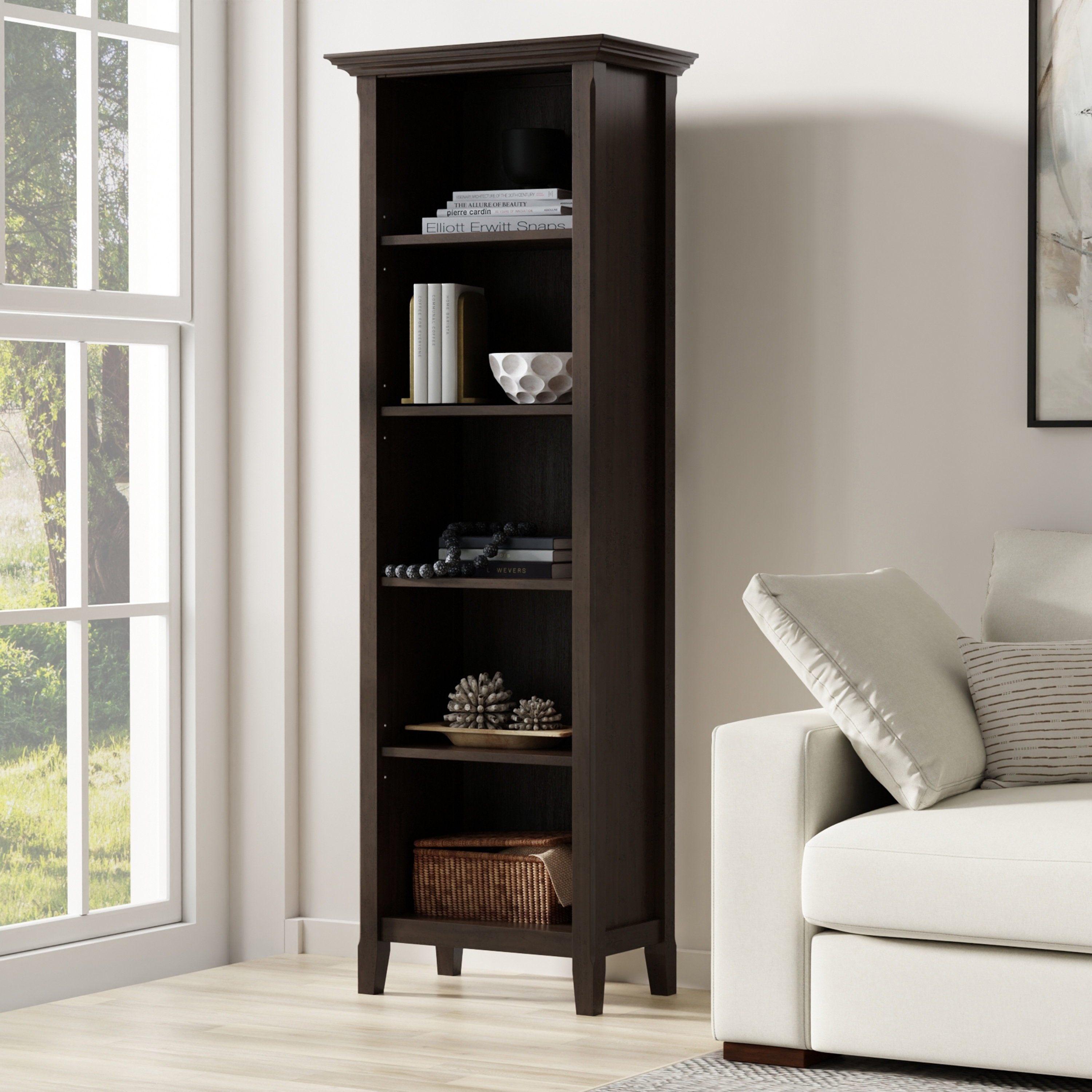 Simpli Home Amherst 24"W Solid Wood 5 Shelf Narrow Bookcase with ...