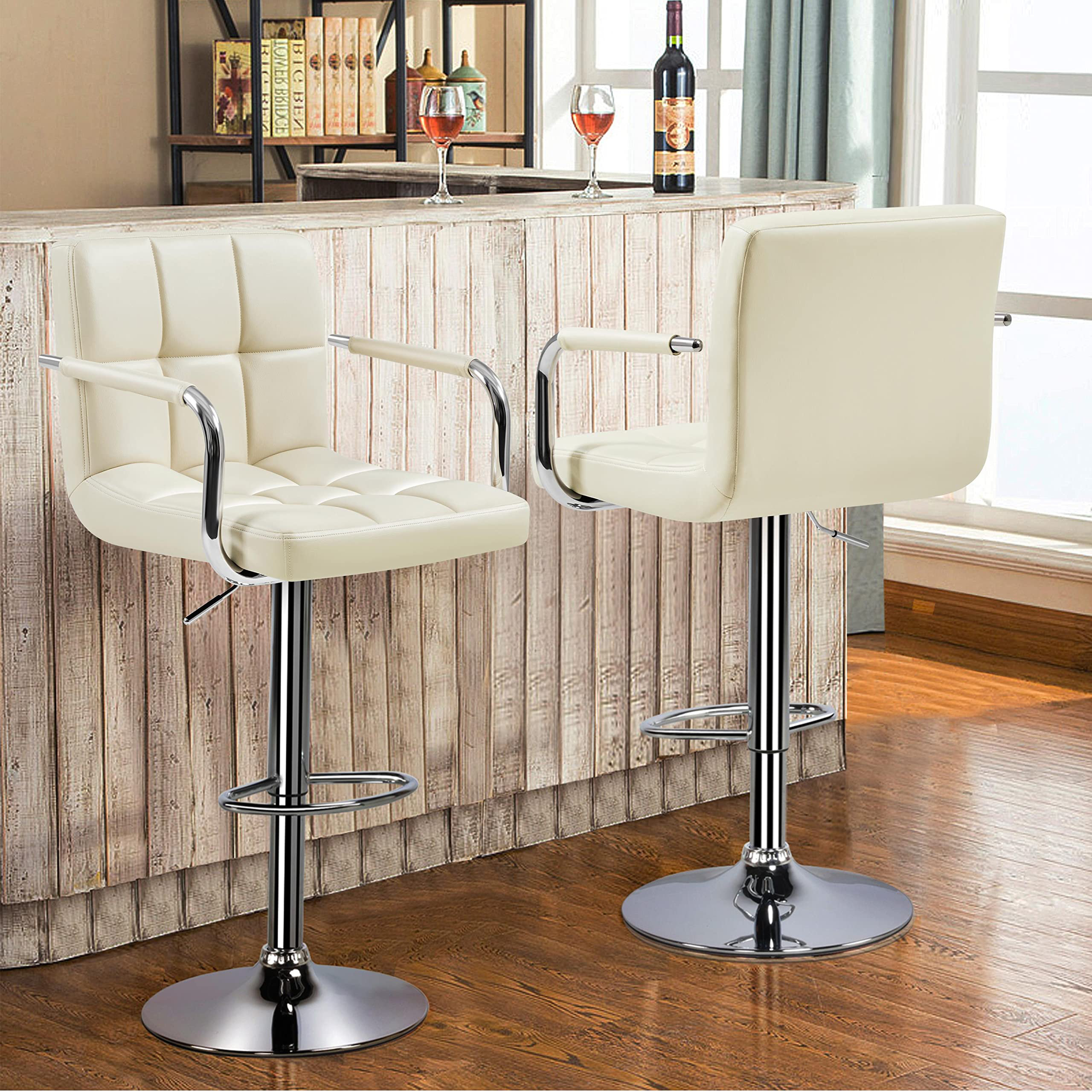 Hokku Designs Tall Bar Stools Set Of 2 Modern Square PU Leather ...