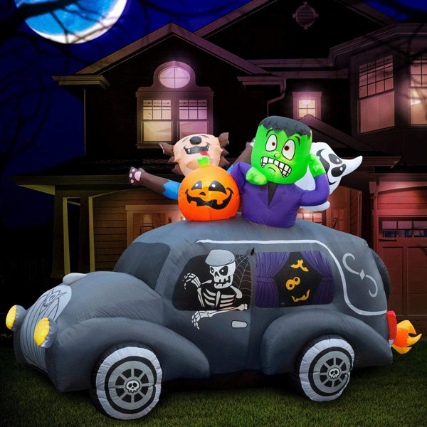 The Holiday Aisle® Halloween Inflatables Large 5.5 Ft Monster Hearse ...