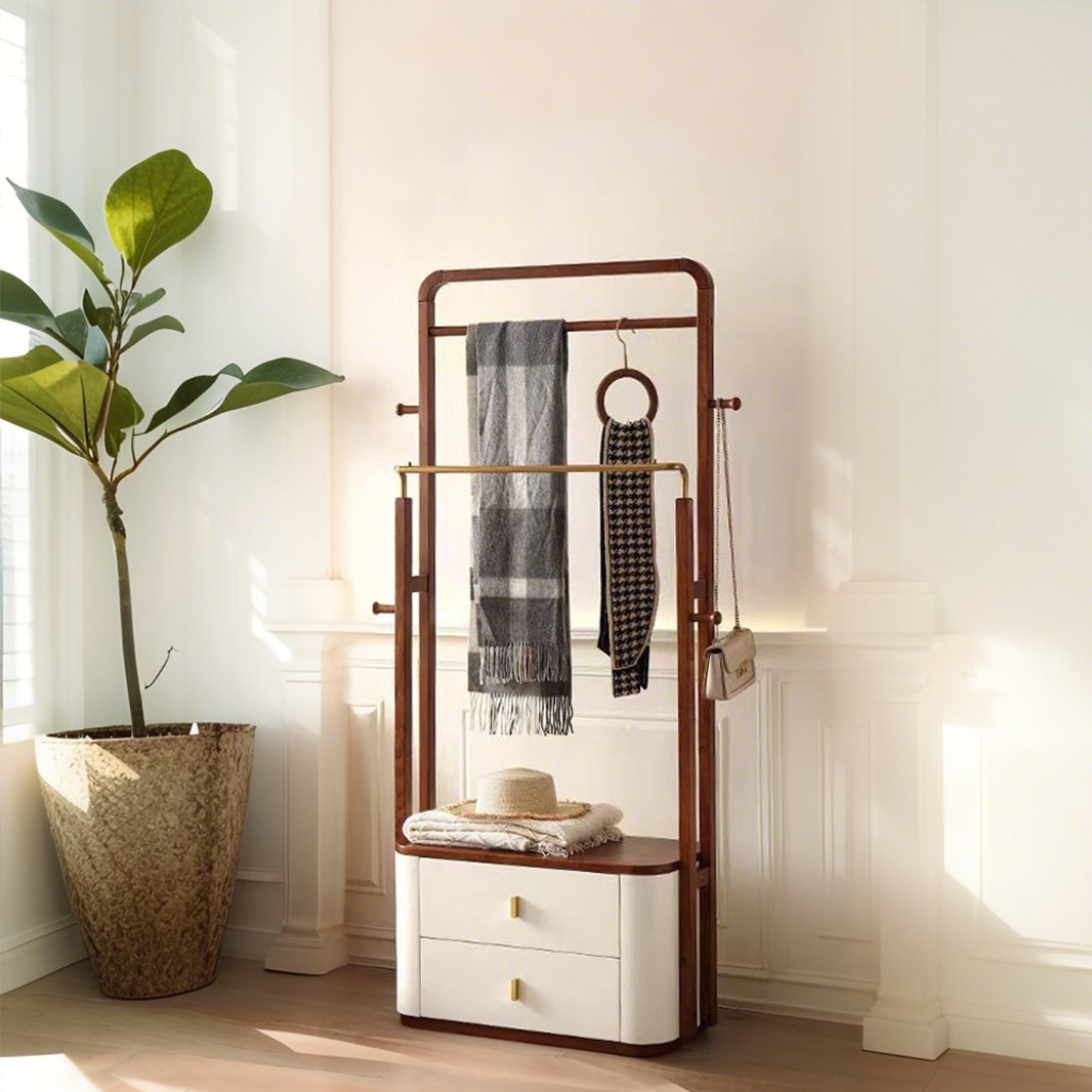 Brass Foam Minimalism Solid Wood Clothes Rack,2-darwer - Wayfair Canada