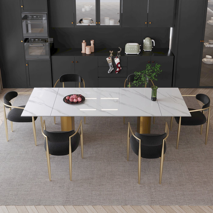 Everly Quinn Santrez 7 - Piece 94.48" Extendable Sintered Stone Dining ...