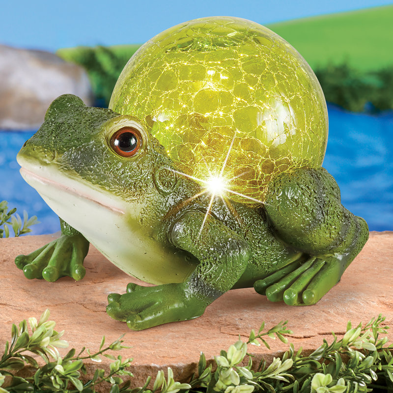 Trinx Crackled Glass Solar Powered Frog Garden Statue | Wayfair