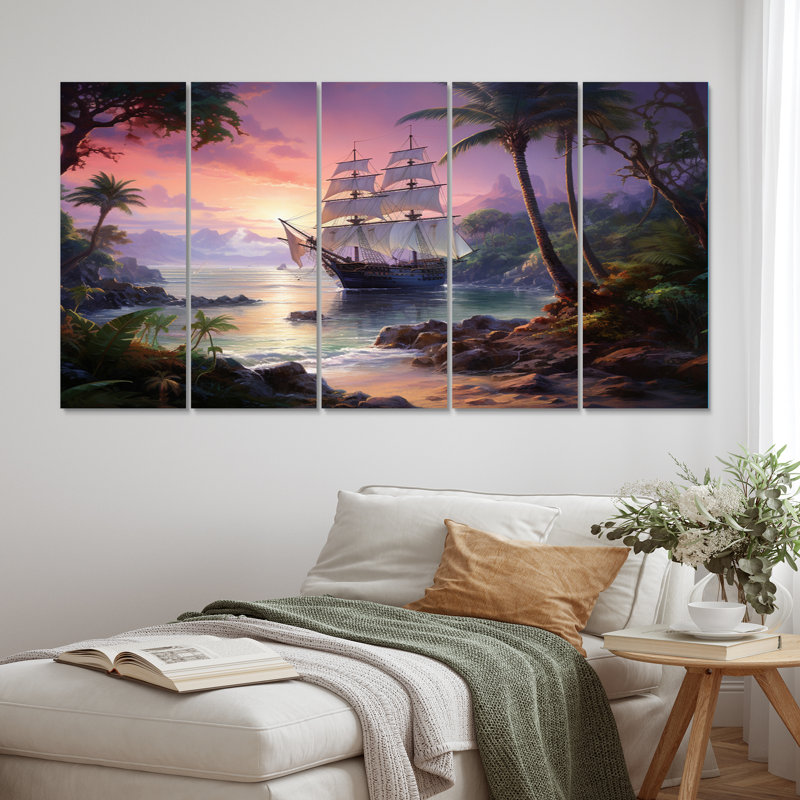 Breakwater Bay Pirate Boat Lost Island On Canvas 5 Pieces Print | Wayfair