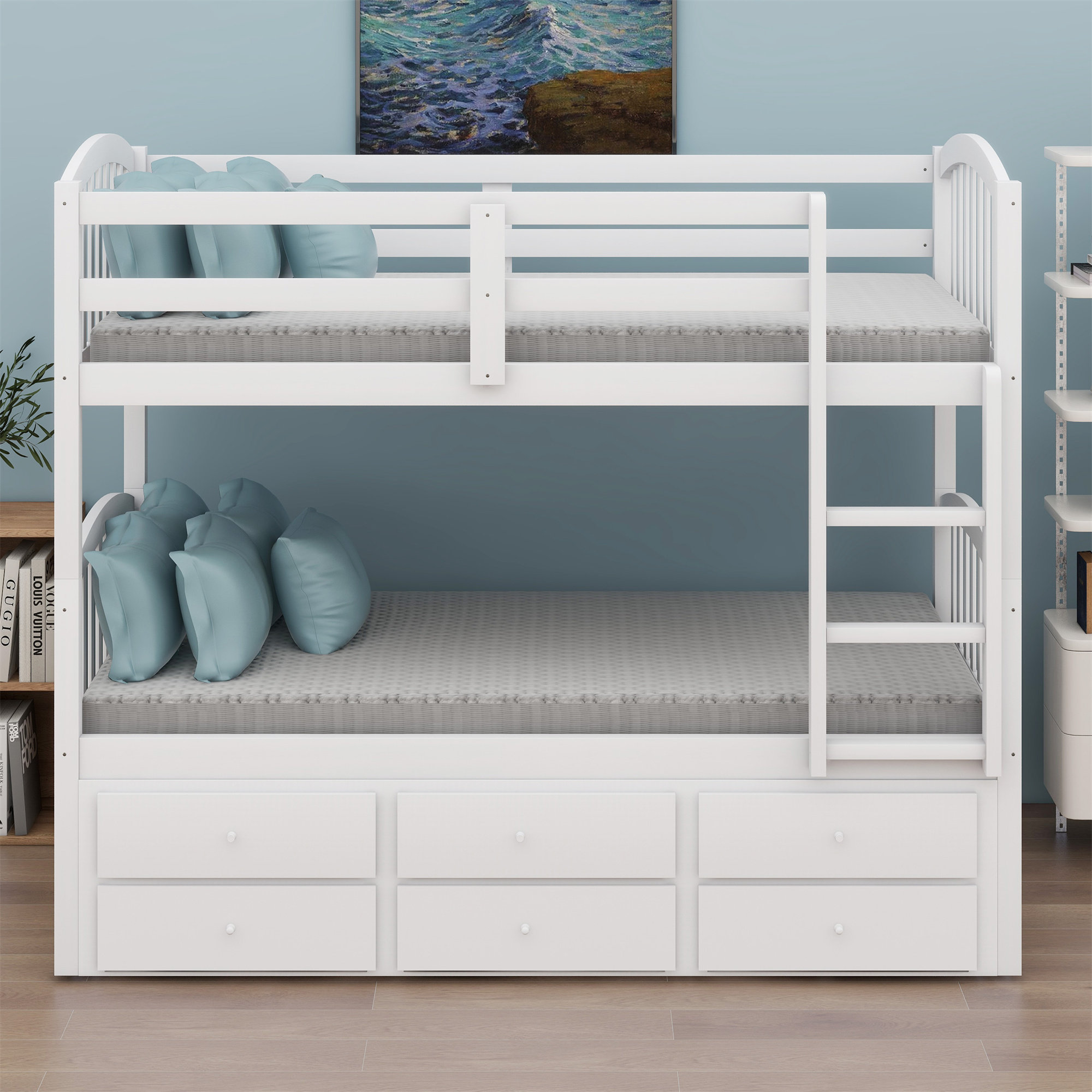 Harriet Bee Bunk Bed With Ladder, Safety Rail, Trundle Bed With 3 ...