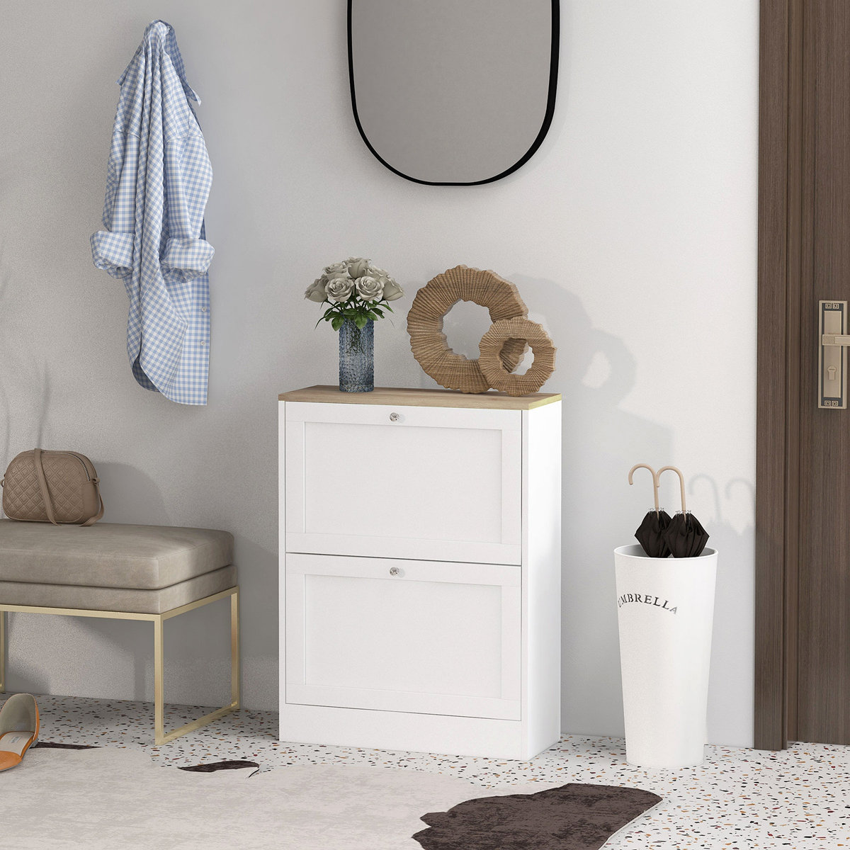 Latitude Run® Slim Shoe Cabinet For Entryway, Modern Hidden Shoe ...
