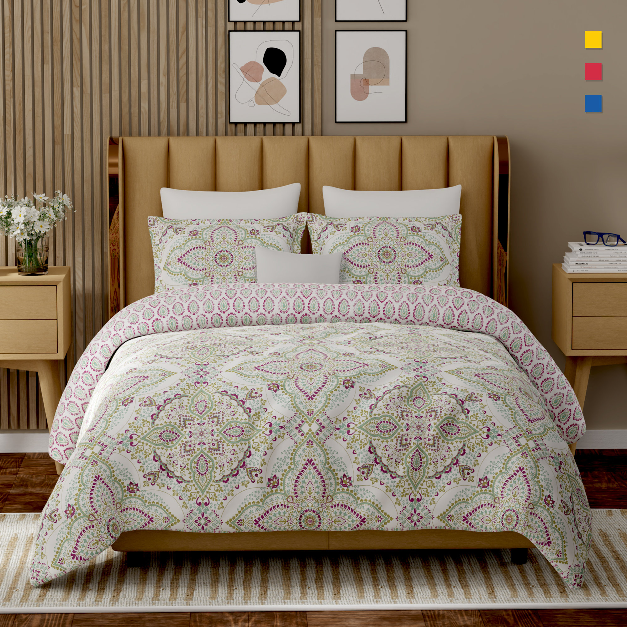 Color Sense 100% Cotton Percale 3-Piece Printed Duvet Cover Set ...