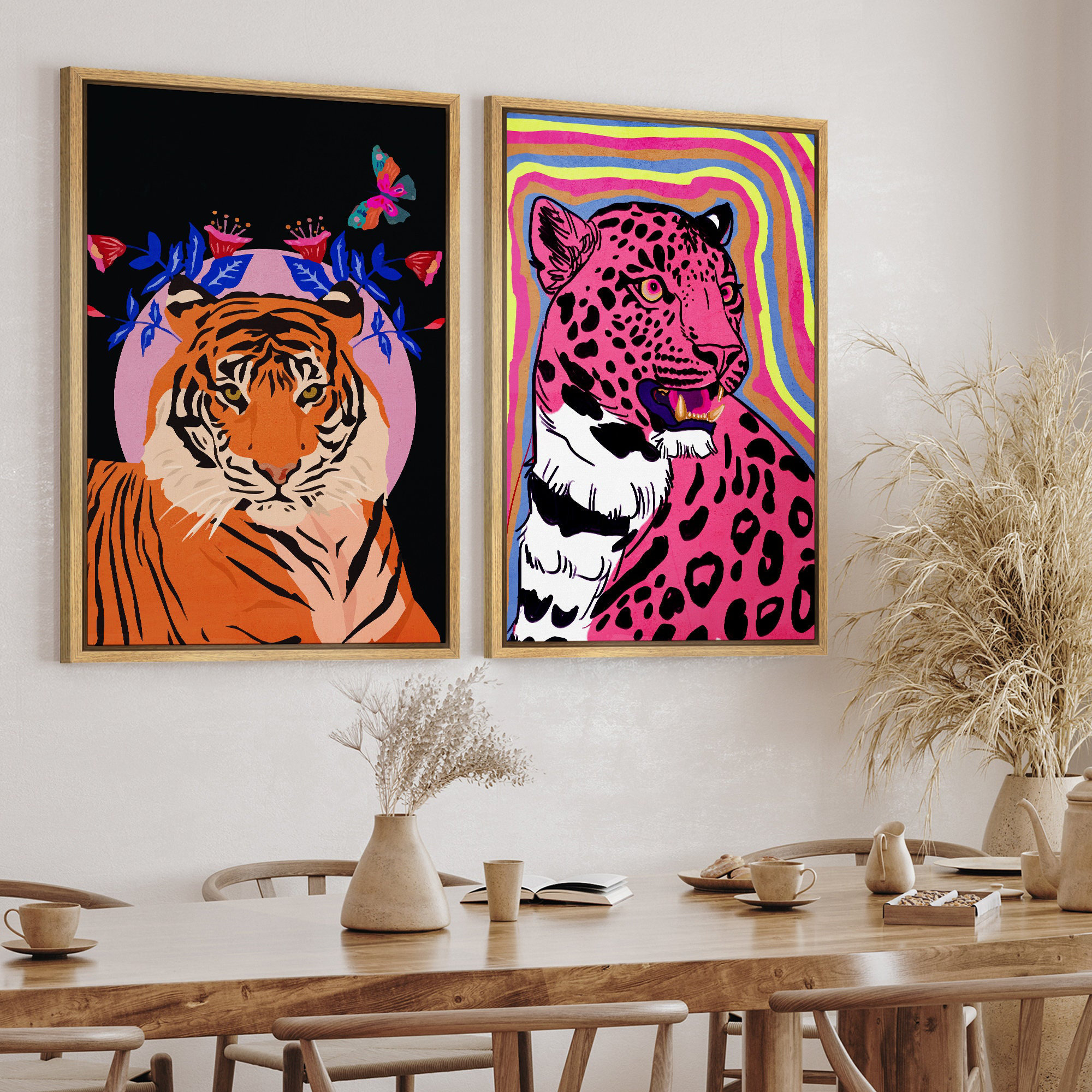 IDEA4WALL Bright Preppy Animals Cheetah Cats Animal Modern Boho Preppy ...