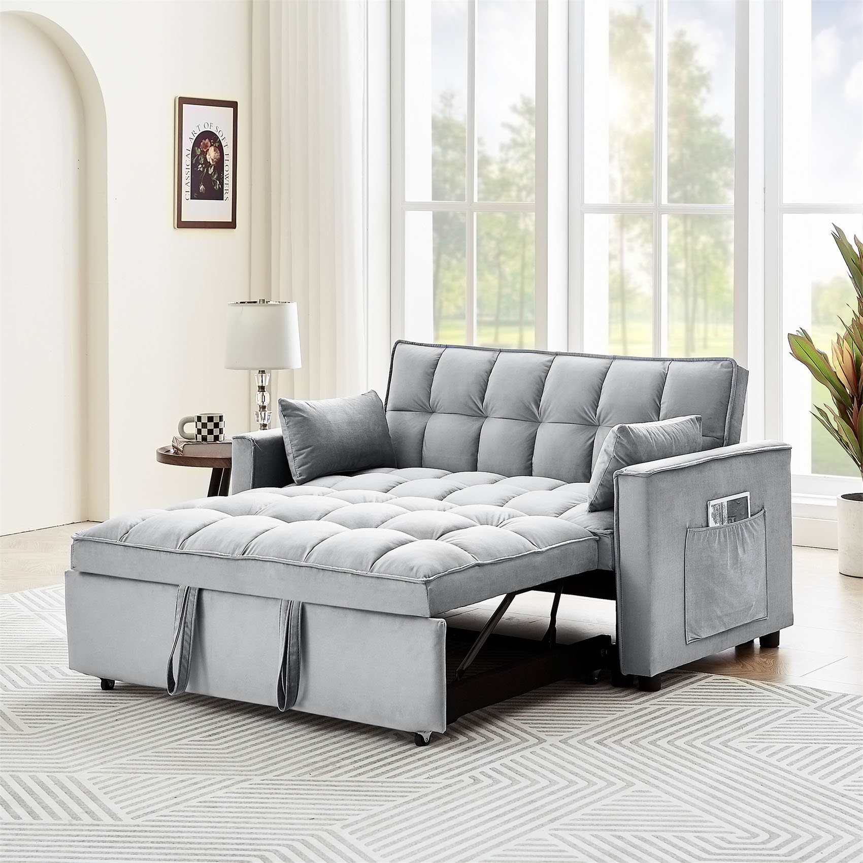 Everly Quinn Modern Velvet Convertible Sleeper Sofa Bed with Pillows ...