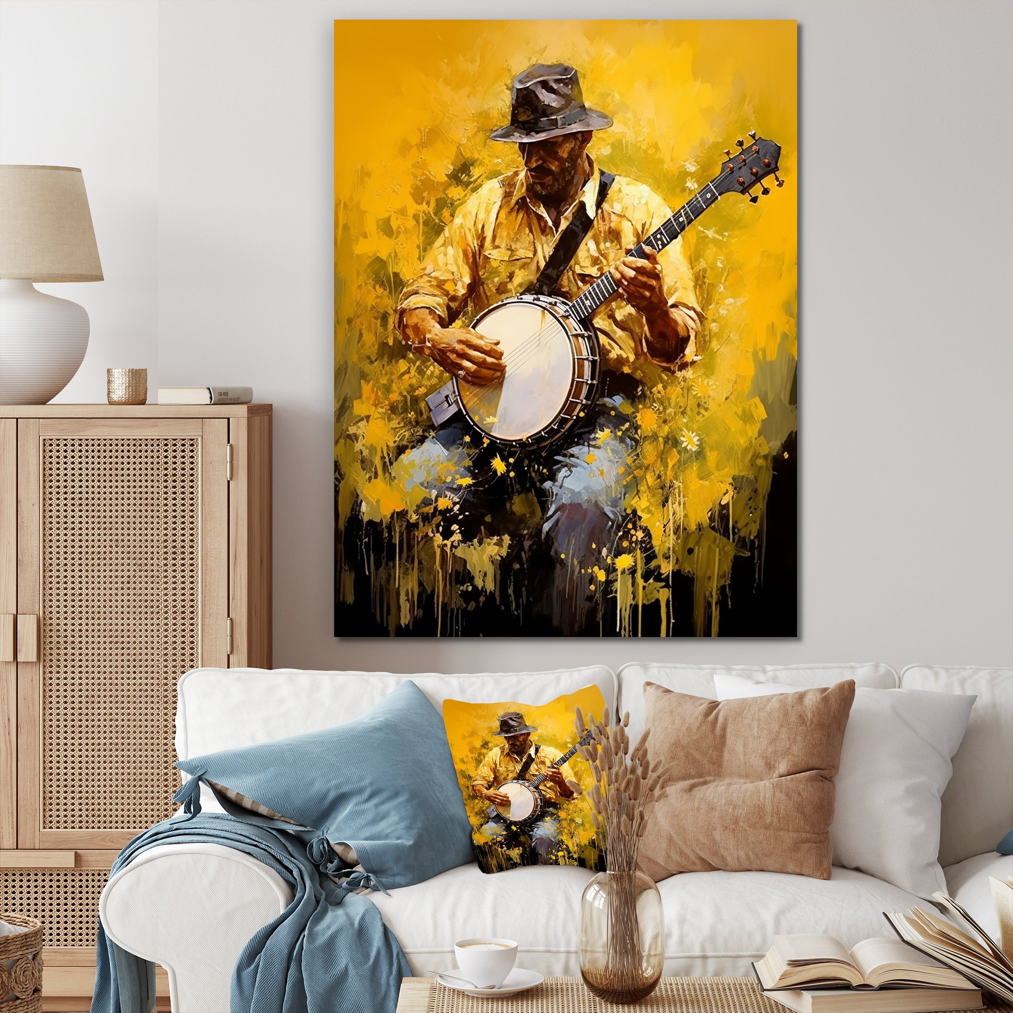 Design Art Music Banjo Bliss Sunny Yellow On Canvas Print | Wayfair