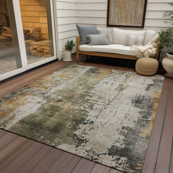 Wade Logan® Machine Washable Indoor/Outdoor Claudian ACN1649 Olive Rug ...