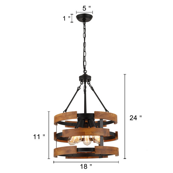 Loon Peak Round Rustic Drum Chandelier Light Fixture, 5-Light Farmhouse ...