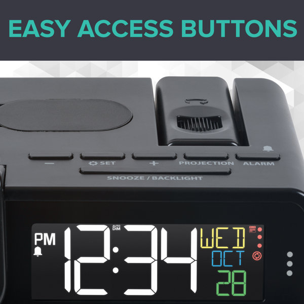 Ivy Bronx Digital Projection Electric Alarm with 10W Wireless Charger ...