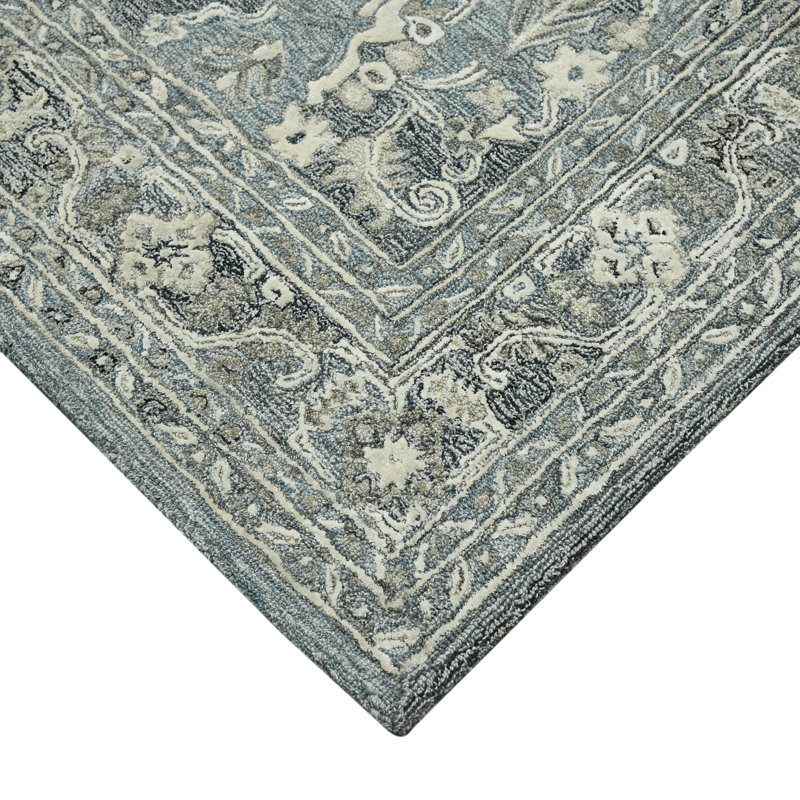 Bungalow Rose Shawsheen Handmade Hand Tufted Gray/Blue Rug | Wayfair
