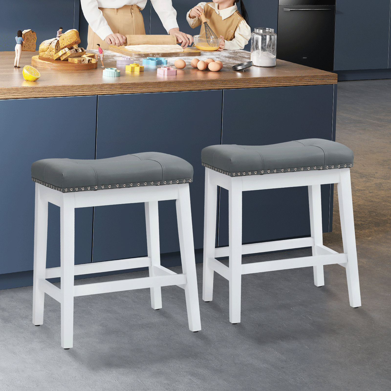 Lark Manor™ Modern Bar Stools, Counter Height With PU Leather Saddle ...