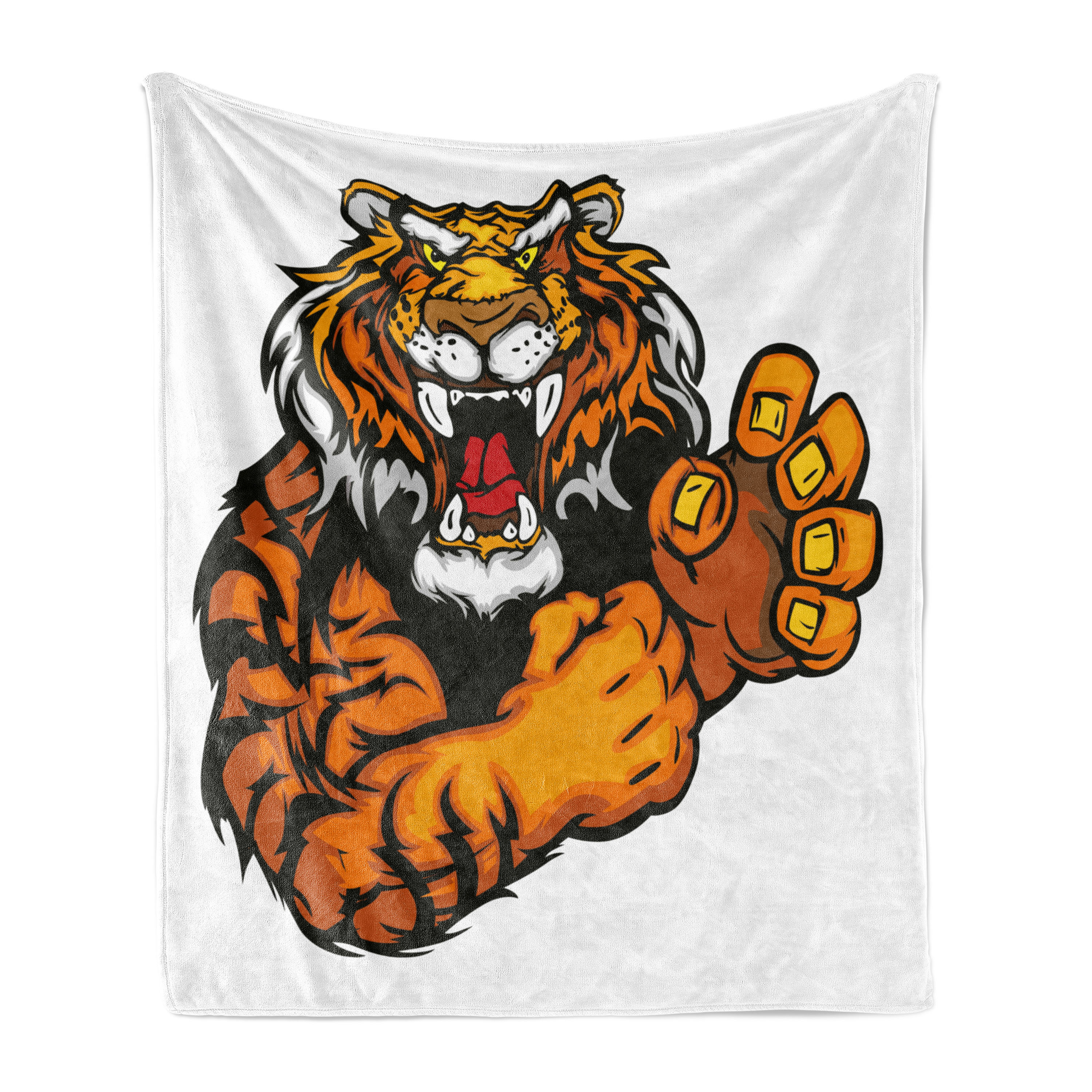 Ambesonne Tiger Fleece Throw Blanket Cartoon Angry Wild Cat Black and ...