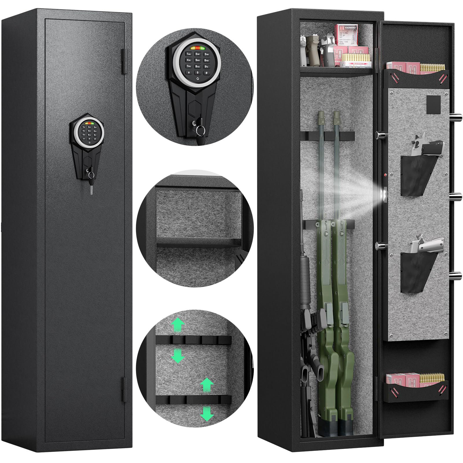 ZenithZest 5 Gun Safe, Quick Access Rifle Gun Safe with Silent Mode and ...