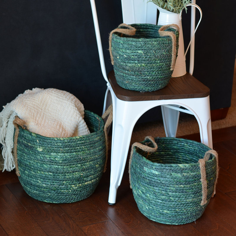 Bayou Breeze 3 Piece Green Wicker Basket Set & Reviews | Wayfair