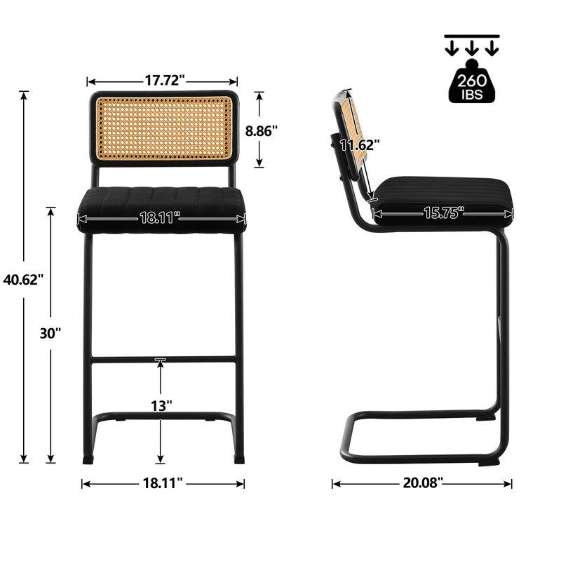 Bay Isle Home™ Georgios Velvet Upholstered Cane Back Bar & Counter ...