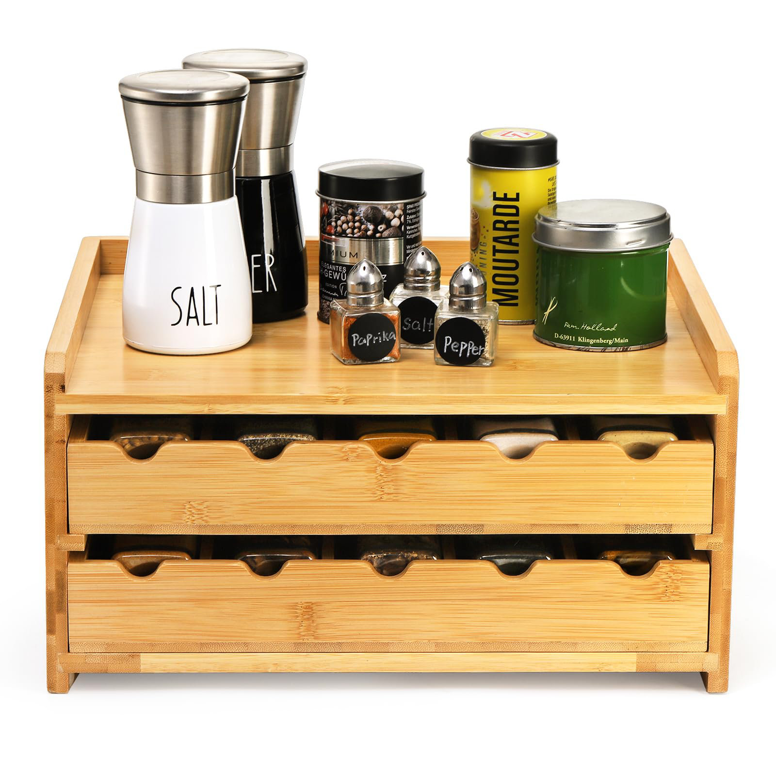 Ebern Designs Bamboo Spice Rack Organizer, 2-Tier Pull Out Spice ...