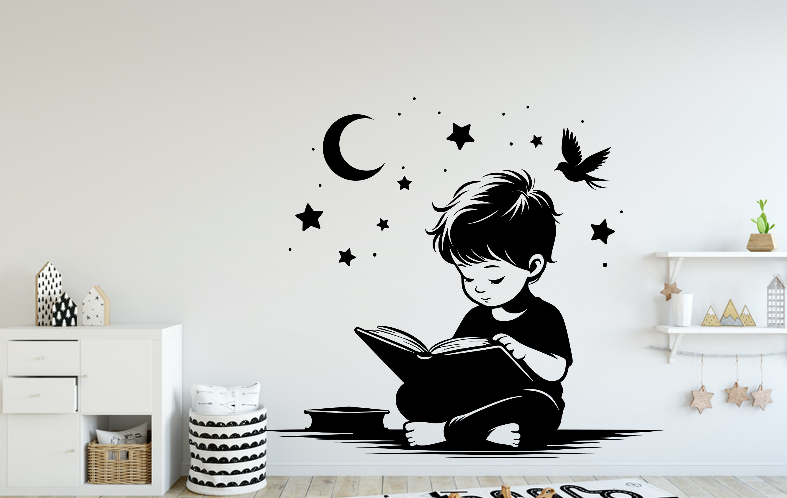Red Barrel Studio A Little Boy Reading Book Wall Decal Library Wall ...