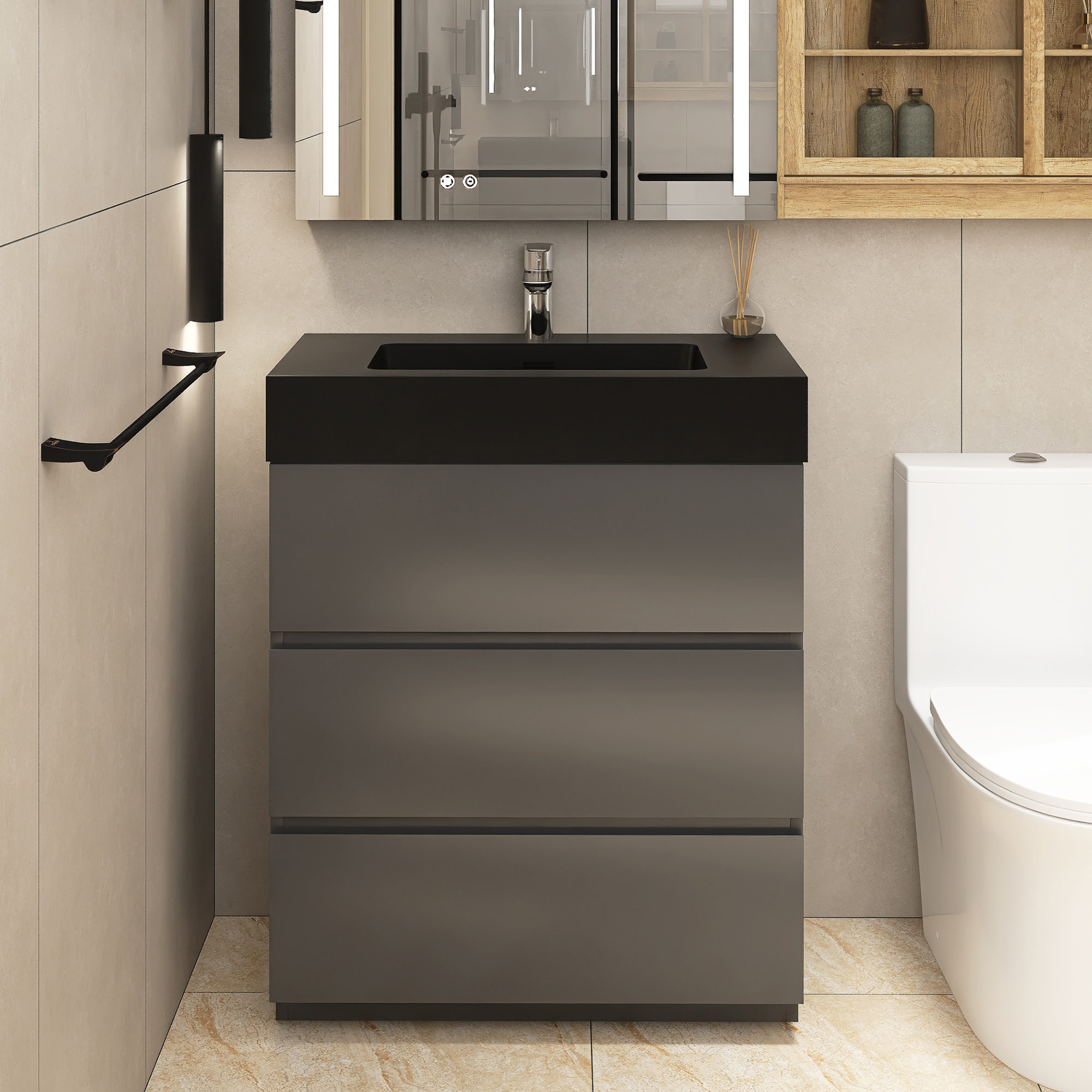 Ebern Designs Satonia 29.9'' Single Bathroom Vanity with Solid Surface ...