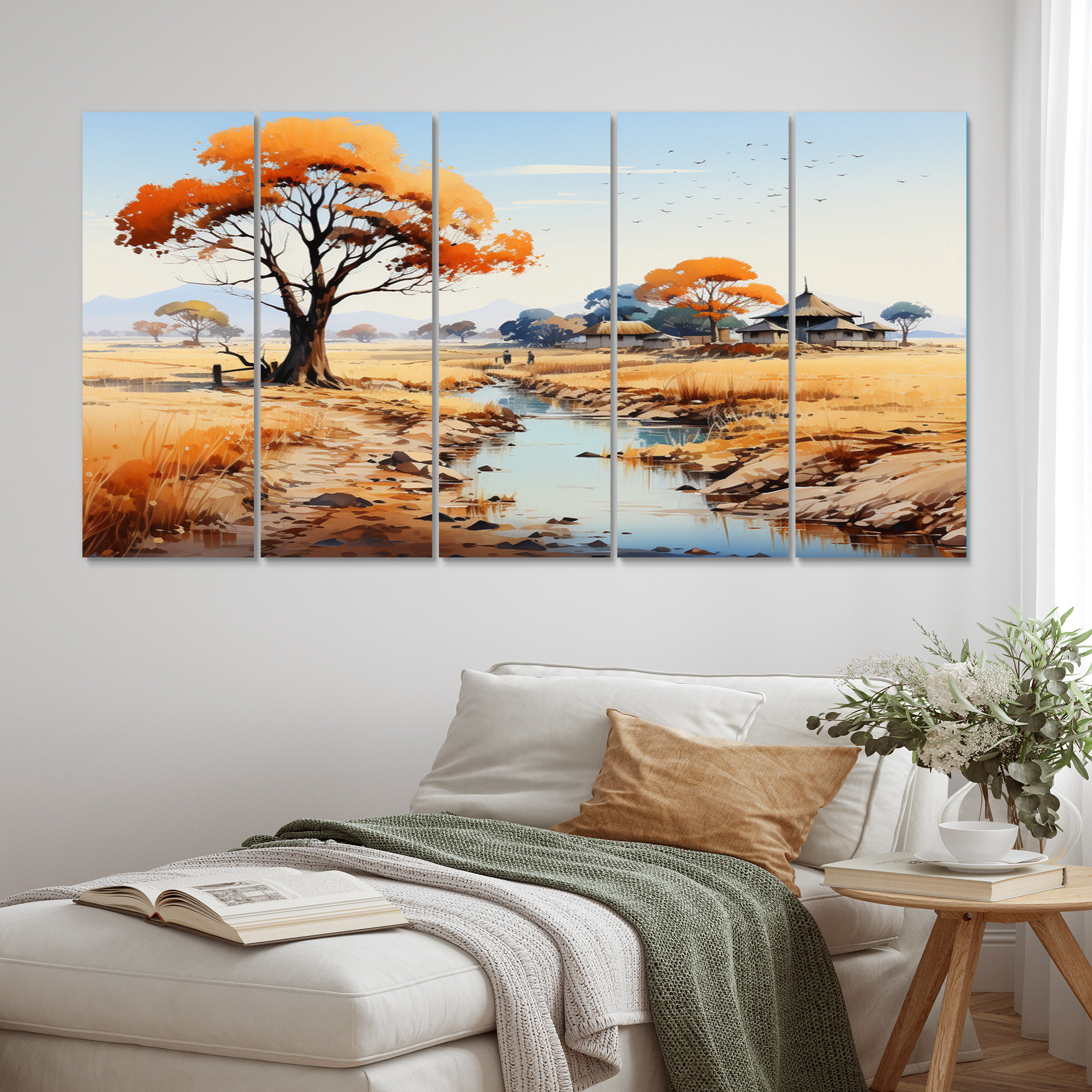 Design Art Orange Beige African Village Visions I - African Wall Decor ...