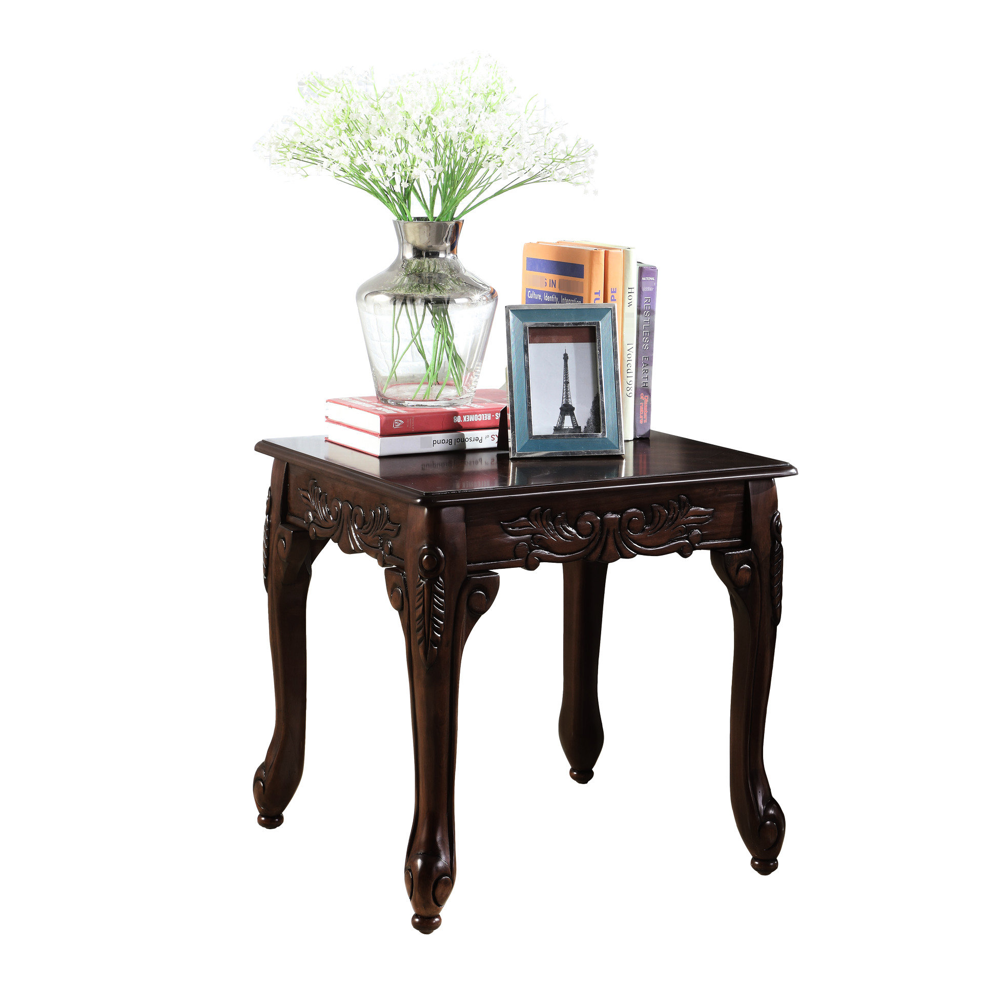 Astoria Grand Warm Colored Ornate Dark Cherry Wood End Table - Rich ...