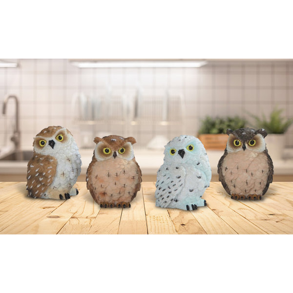 Millwood Pines Brysten 4-PC Owl with Four 2"H Mini Owl Figurine Unique ...