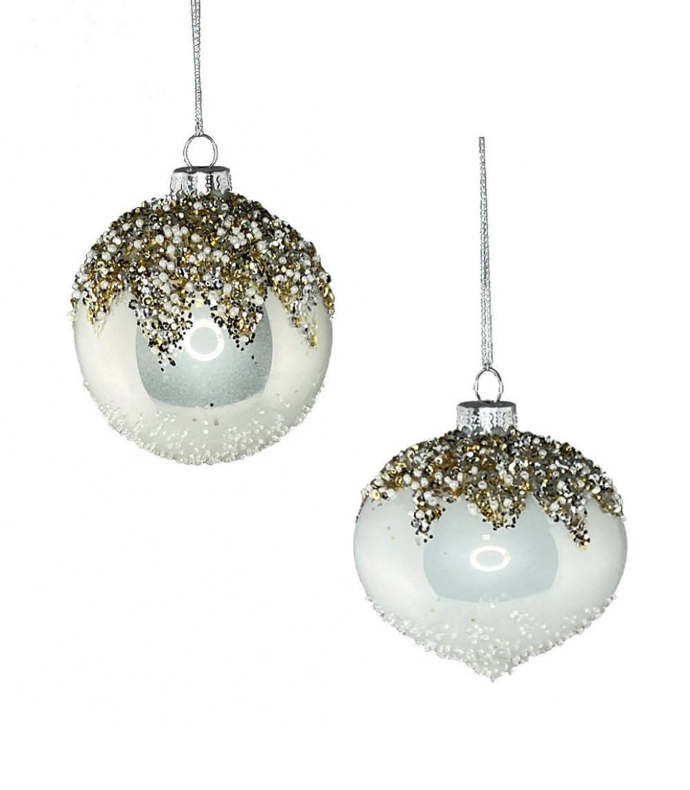 The Holiday Aisle® Set Of 2 Assorted Jeweled Look On White Glass ...