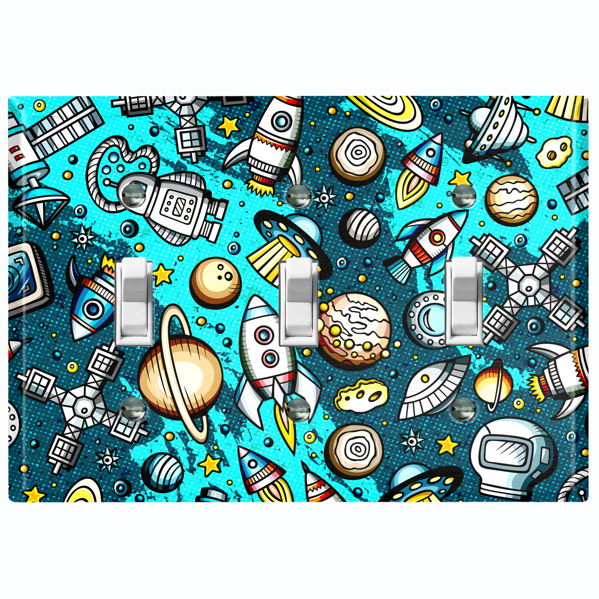 WorldAcc Metal Light Switch Plate Outlet Cover (Rocket Ship Space ...