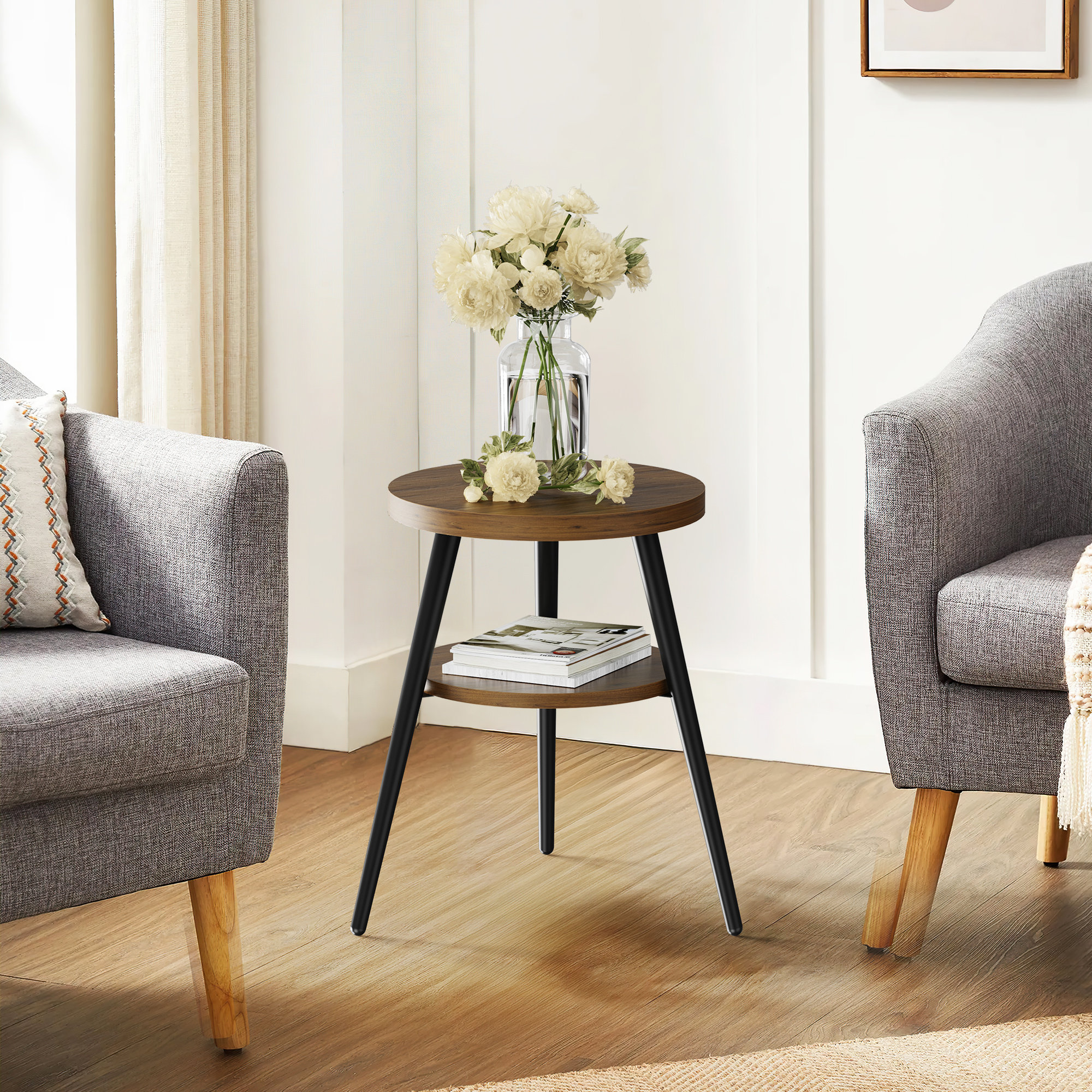 17 Stories Round End Table With 3 Legs And 2-tier Storage & Reviews ...