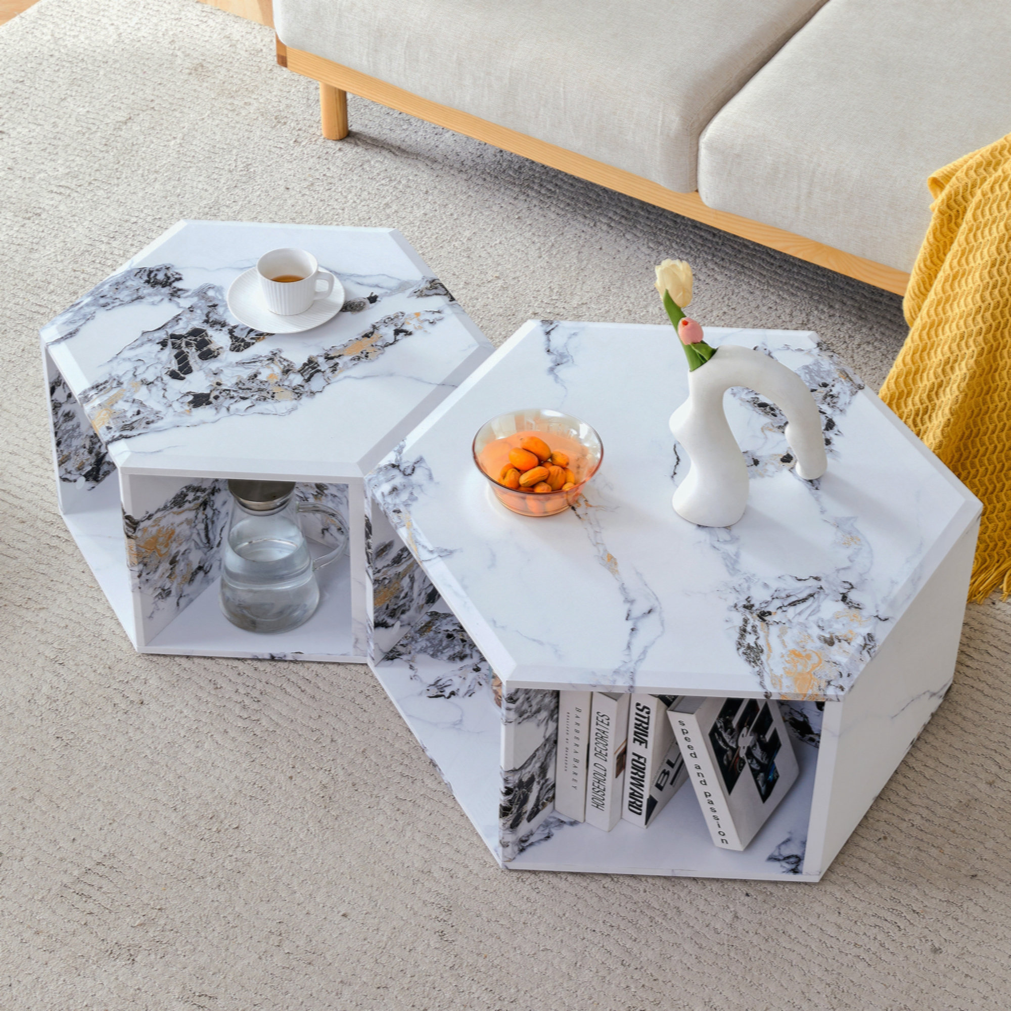 Millwood Pines Minimalist patterns hexagonal Coffee Table Set.Hexagonal ...