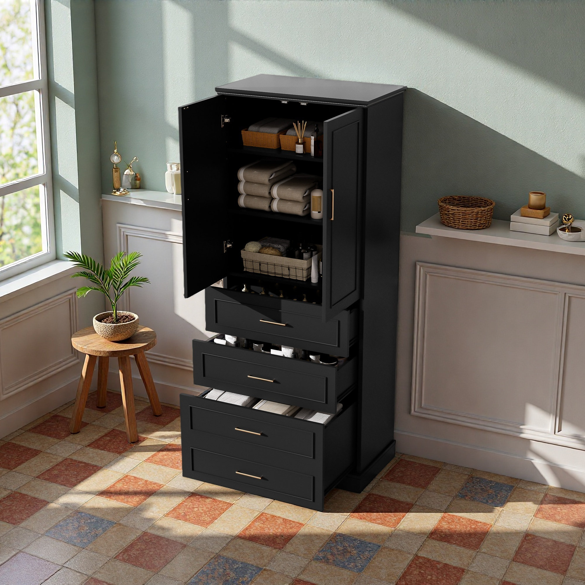 Lark Manor Freestanding Bathroom Cabinet With 3 Drawers (Partitioned ...