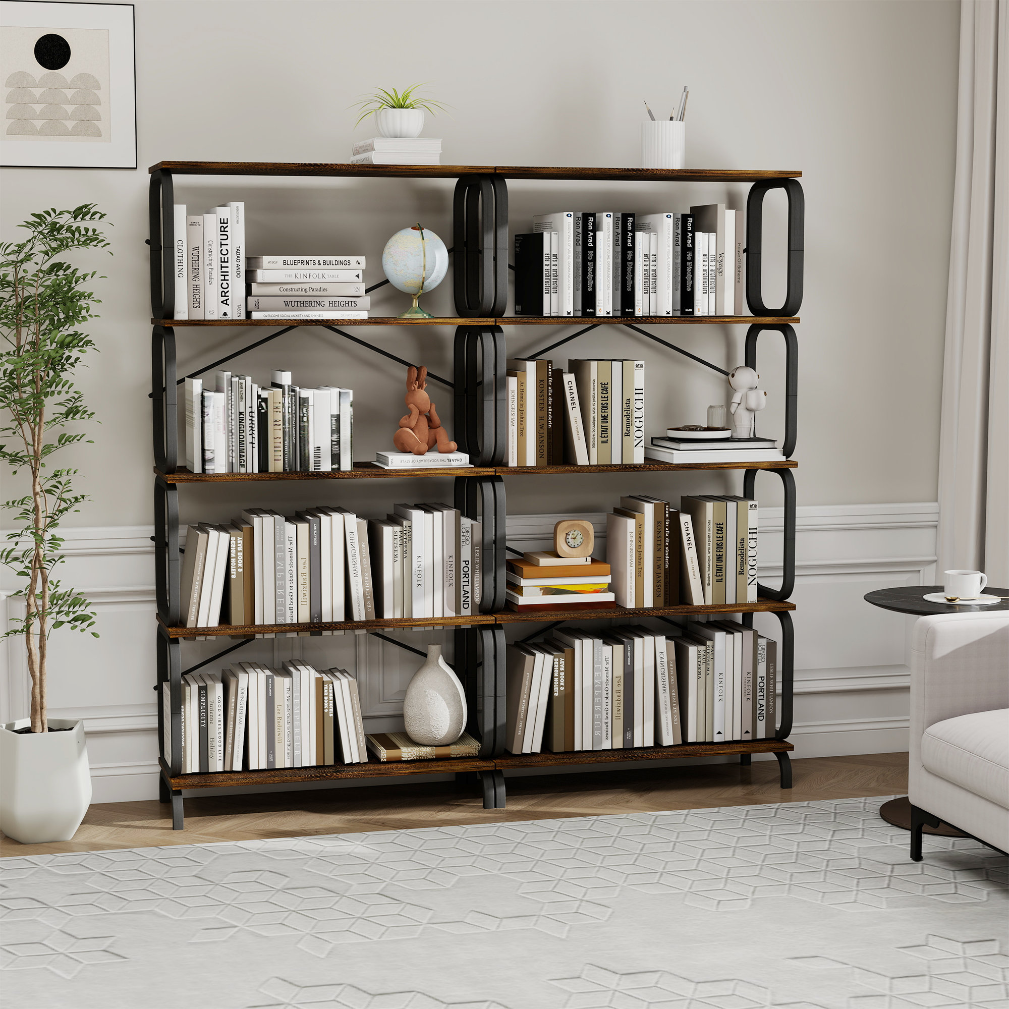 Latitude Run® 5 Tier Open Bookshelf, Office Bookcase With Metal Frame ...