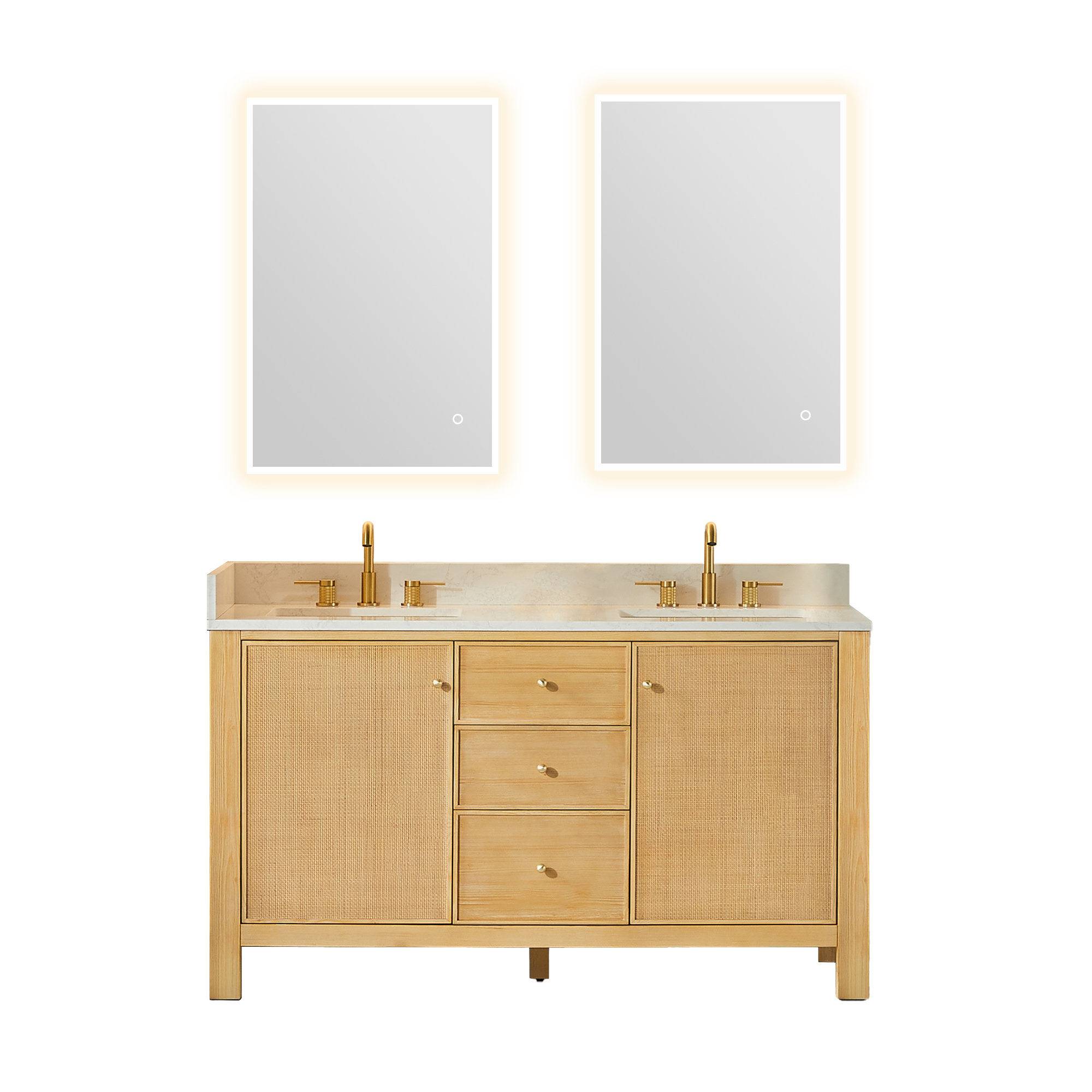 Bay Isle Home™ Cisca 60" Double Bathroom Vanity in Natural Wood with ...