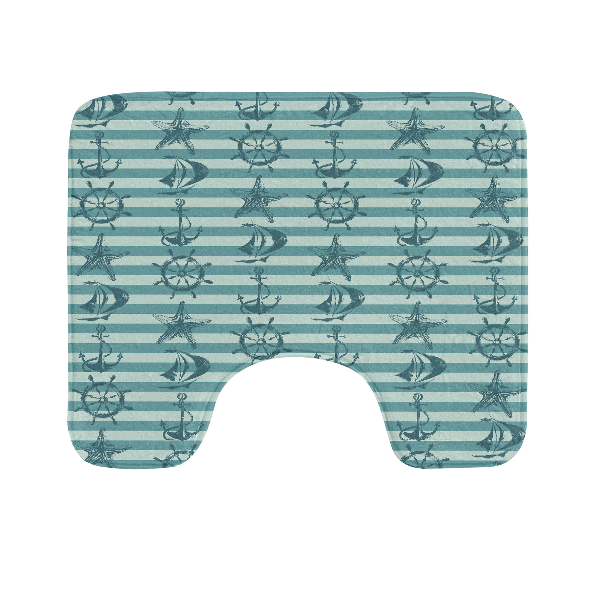 East Urban Home Nautical Toilet Mat U-Shape Bathroom Rug 20" Teal Beige ...