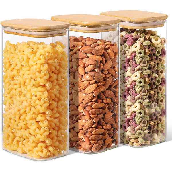 Gracie Oaks Rectangle Glass Storage Containers with Lids, Glass Jars ...