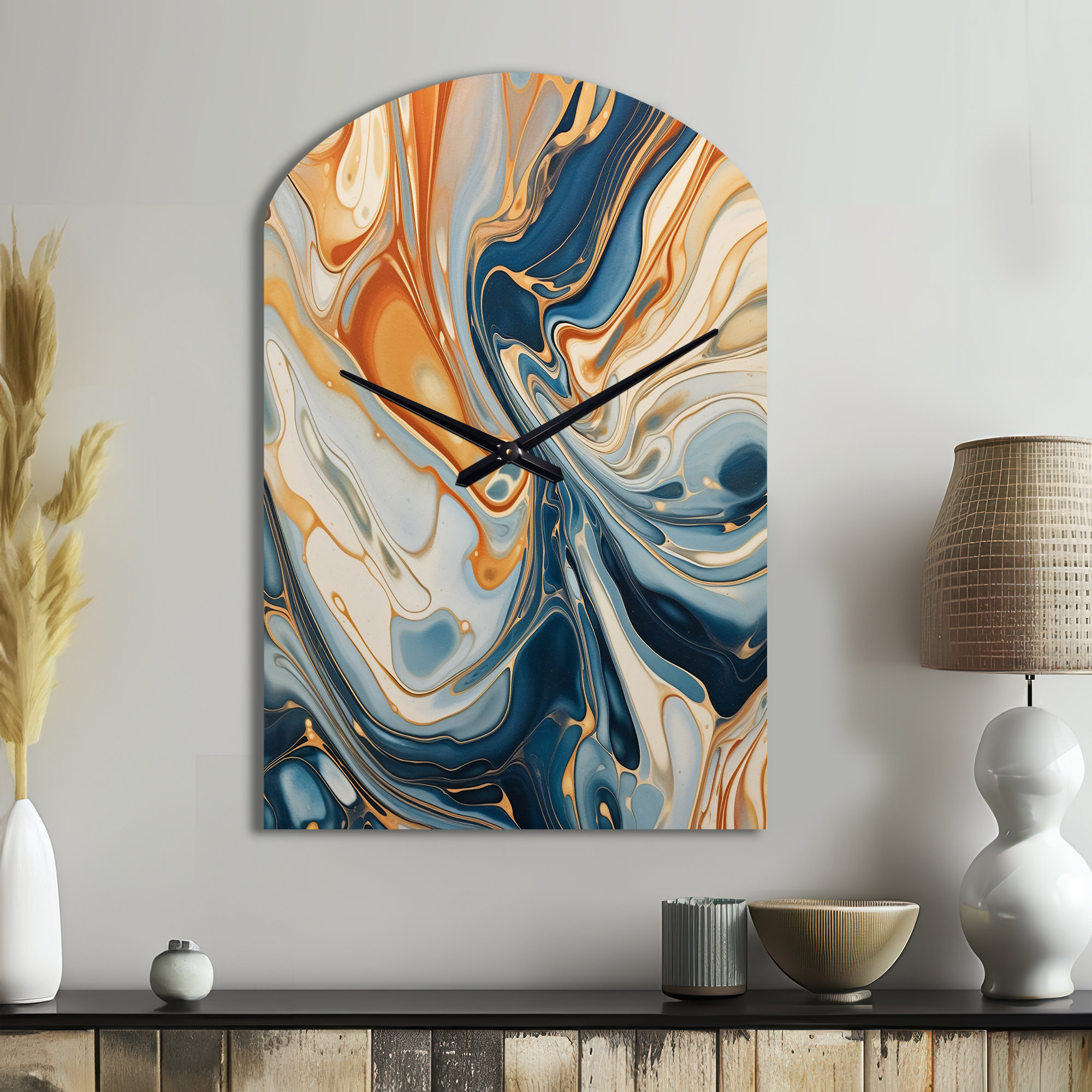 East Urban Home Teal Orange Aqua Symphony - Abstract Asymmetrical Metal ...