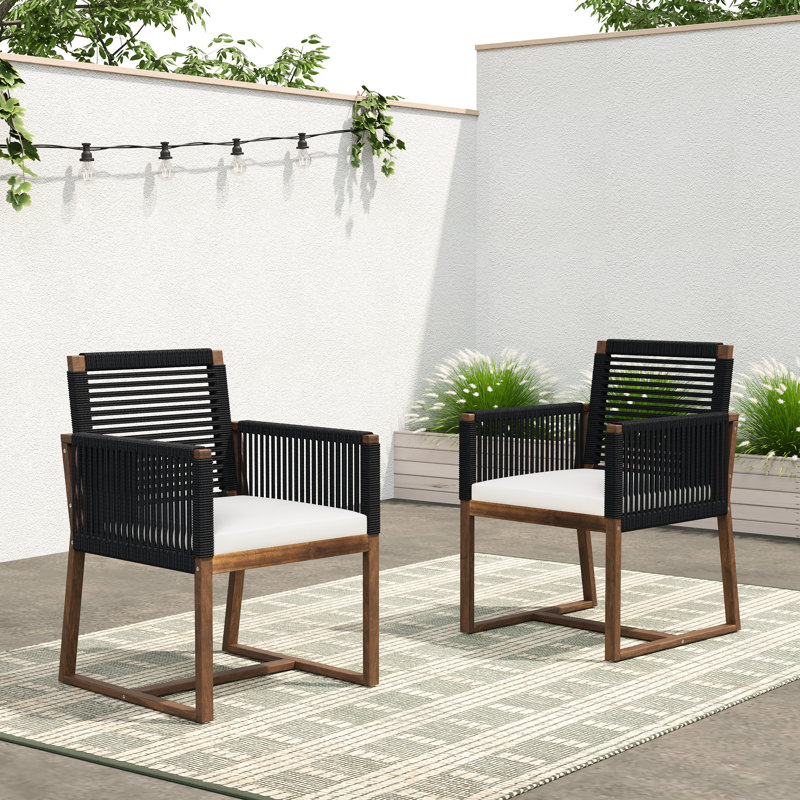 Latitude Run® Reese Patio Acacia Wood Dining Chairs With Handwoven Rope ...