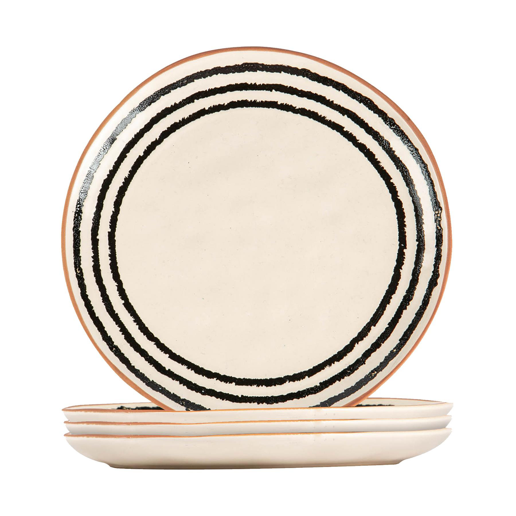 Nicola Spring - Stripe Rim Stoneware Side Plates - 20.5cm - Monochrome ...