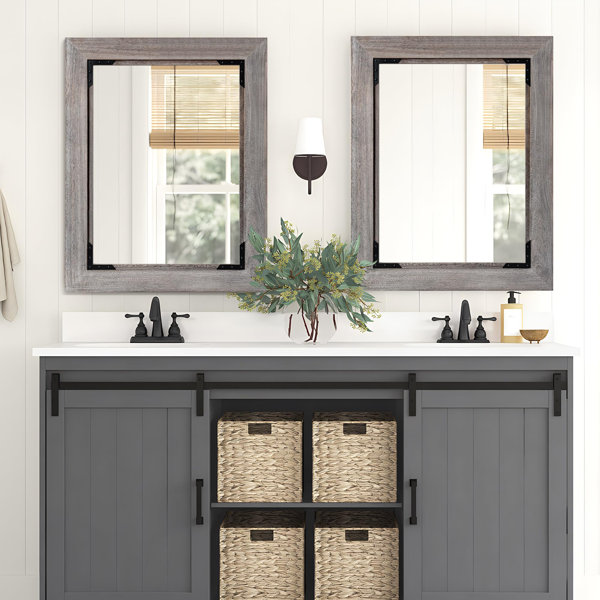 Gracie Oaks Alexsys Solid Wood Rectangle Farmhouse Wall Mirror ...
