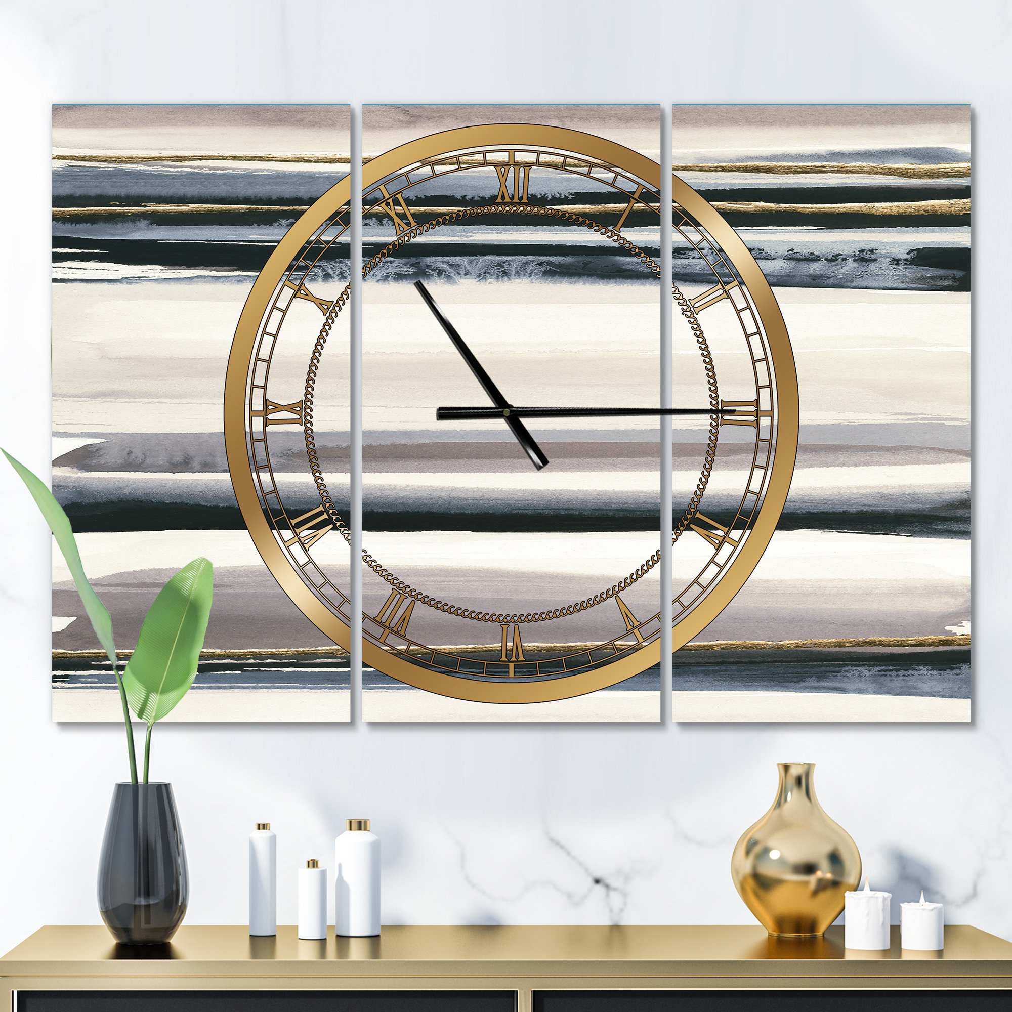 East Urban Home Gold Watercolor Amethyst II - Modern wall clock ...