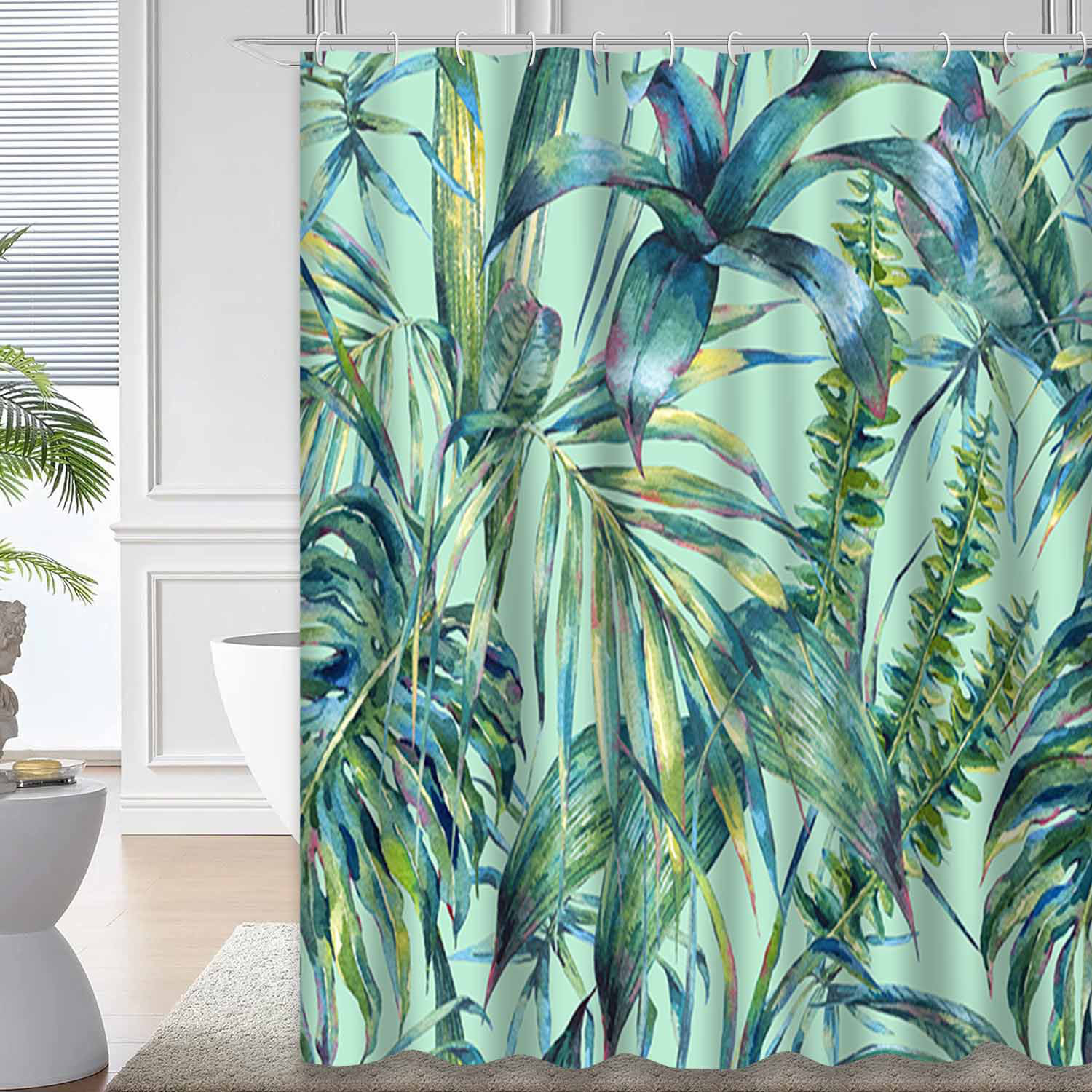 East Urban Home Tropical Fern Waterproof Shower Curtain with 12 Hooks ...