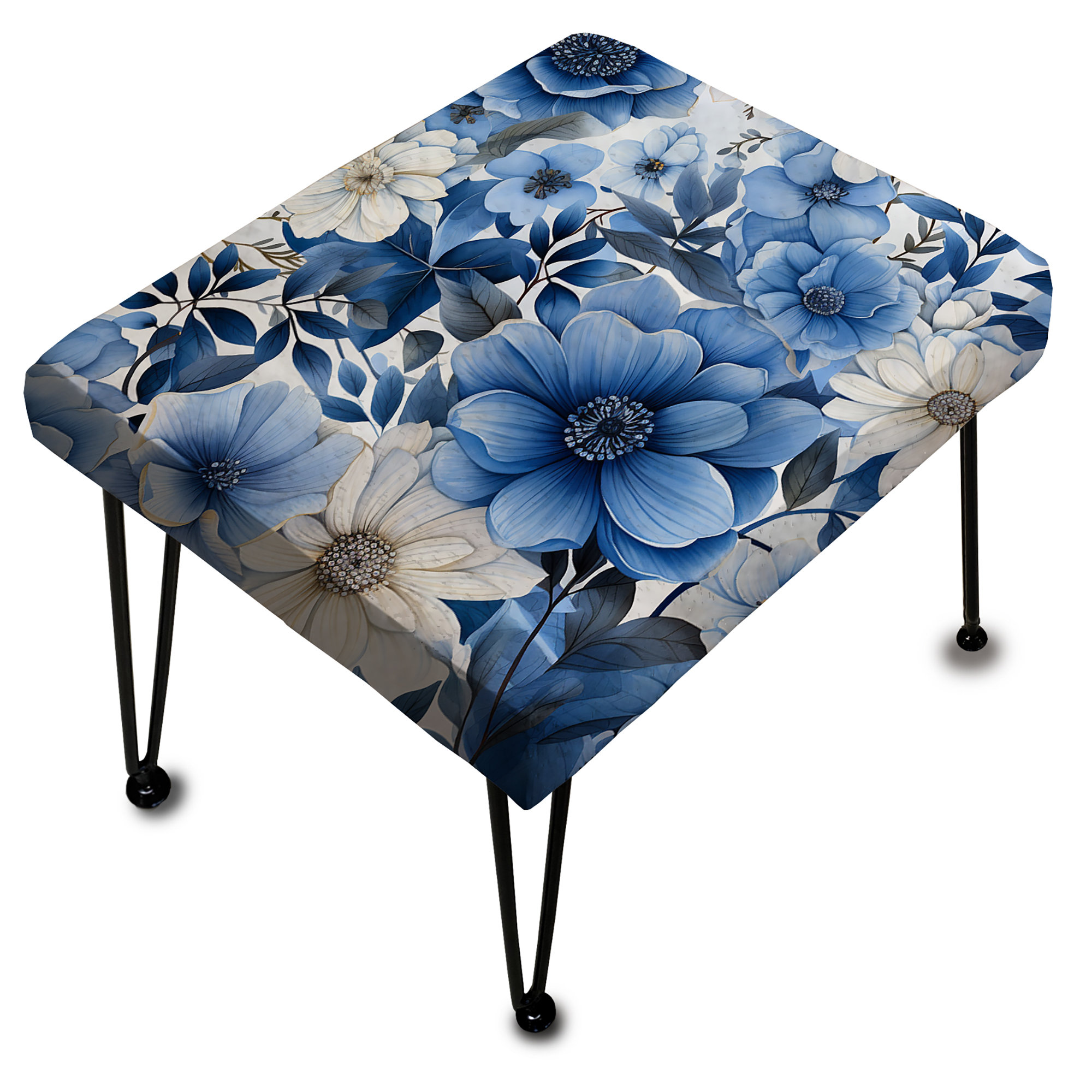 Design Art Blue Watercolor Eccentric Floral Pattern - Floral Rectangle ...
