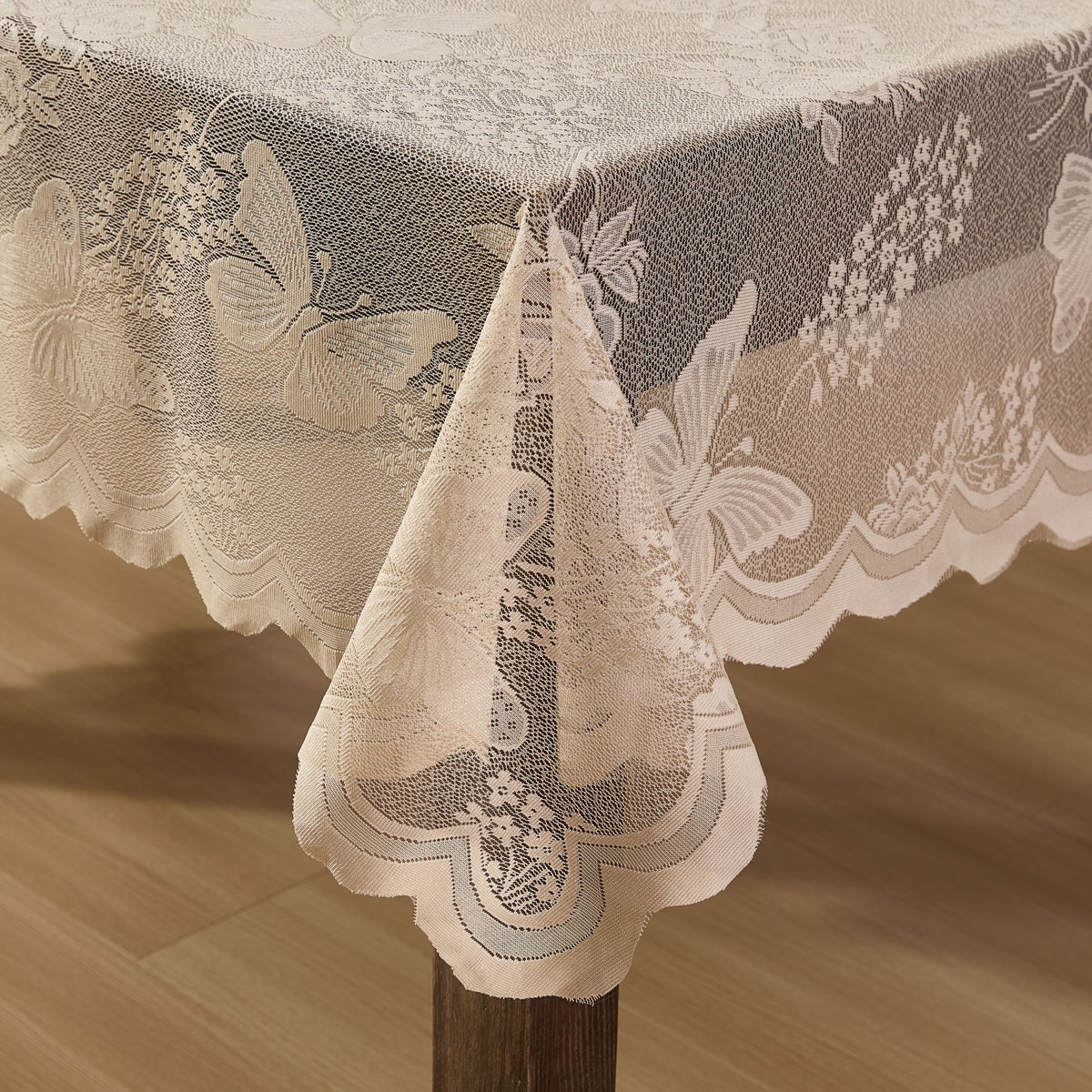 August Grove® Dearia Floral Lace Fabric Tablecloth, Lace Fabric Table ...