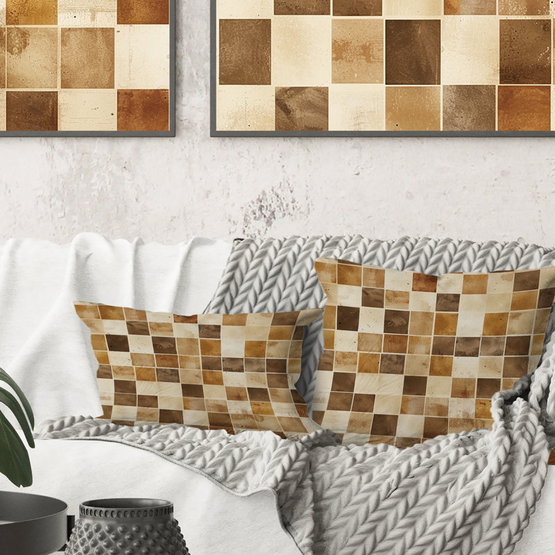 Design Art Brown Midcentury Mosaic Tiles I - Midcentury Throw Pillow ...