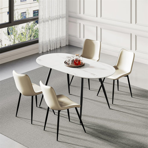 George Oliver Dining Table And Chairs Set 4 Extendable Marble Effect ...