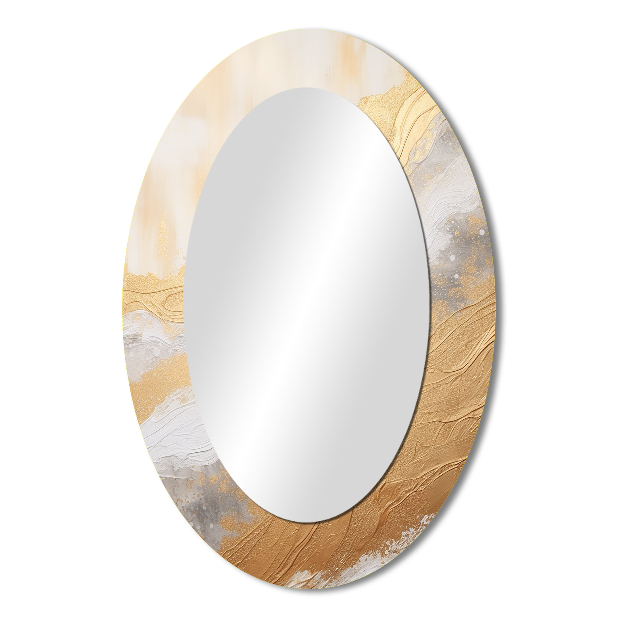 Dakota Fields Minimal Gold And Beige Abstract River V - Landscapes Oval Decorative Mirror On ...