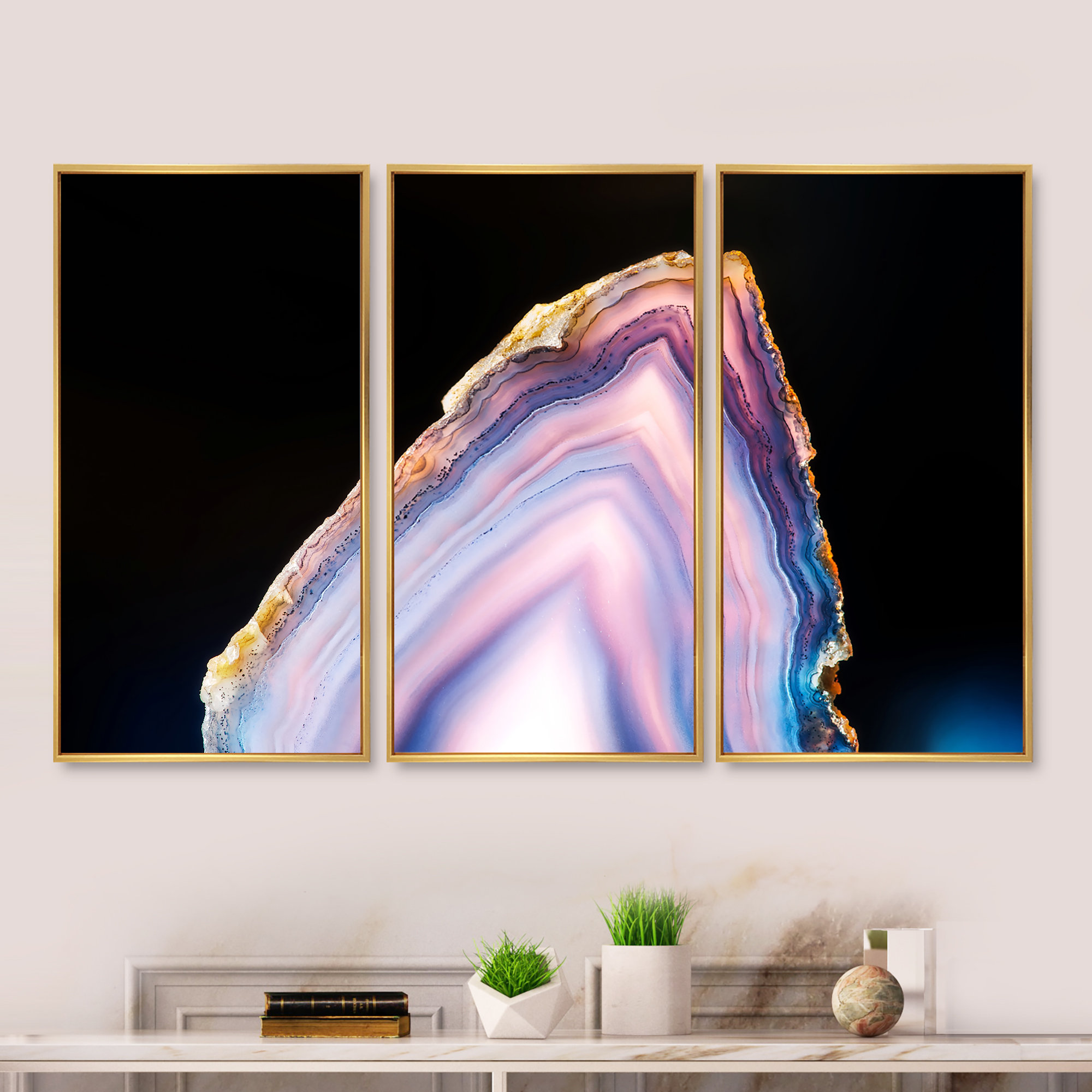 Mercer41 Beautiful Slice Of Agate On Black - Abstract Framed Canvas ...