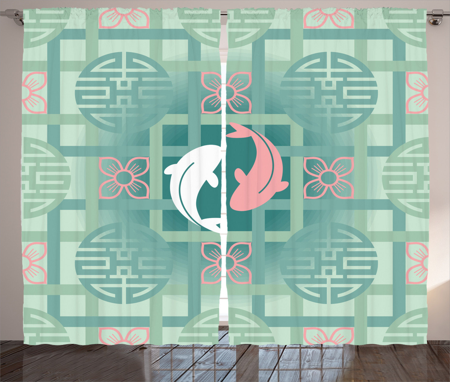 East Urban Home Japanese Geometric Semi-Sheer Rod Pocket Curtain Panels ...